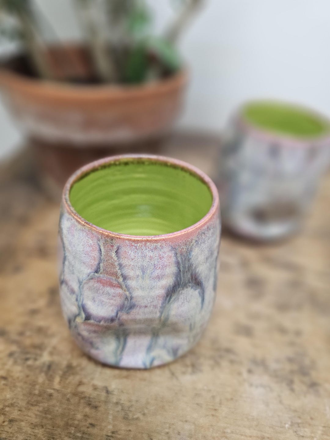 Handmade Ceramic Thumb Dimple Cup, 16oz Stoneware Tumbler, Pottery Mug ...
