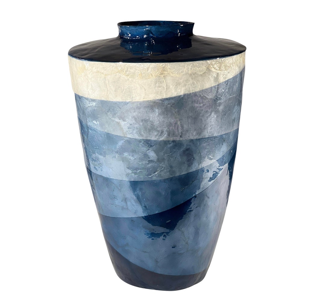 Contemporary Abstract Blue Mother of Pearl Capiz Shell Large Vase - Etsy