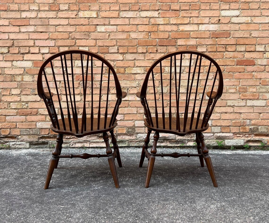 Vintage Hale Farmhouse Spindle Fan-back Solid Oak Dining Chairs Set of ...
