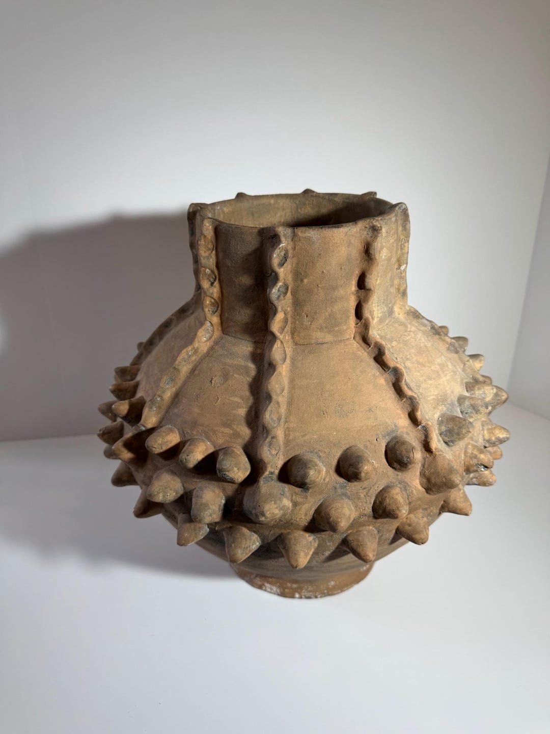 Vintage Brutalist Oversized Hand Built Spiked Ceramic Pottery Vase ...