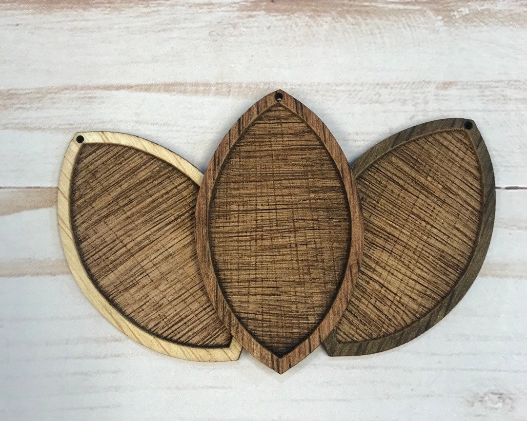 Wood Bezel for Cork or Leather in Bulk Petal Dangle Drop Earring Wooden ...
