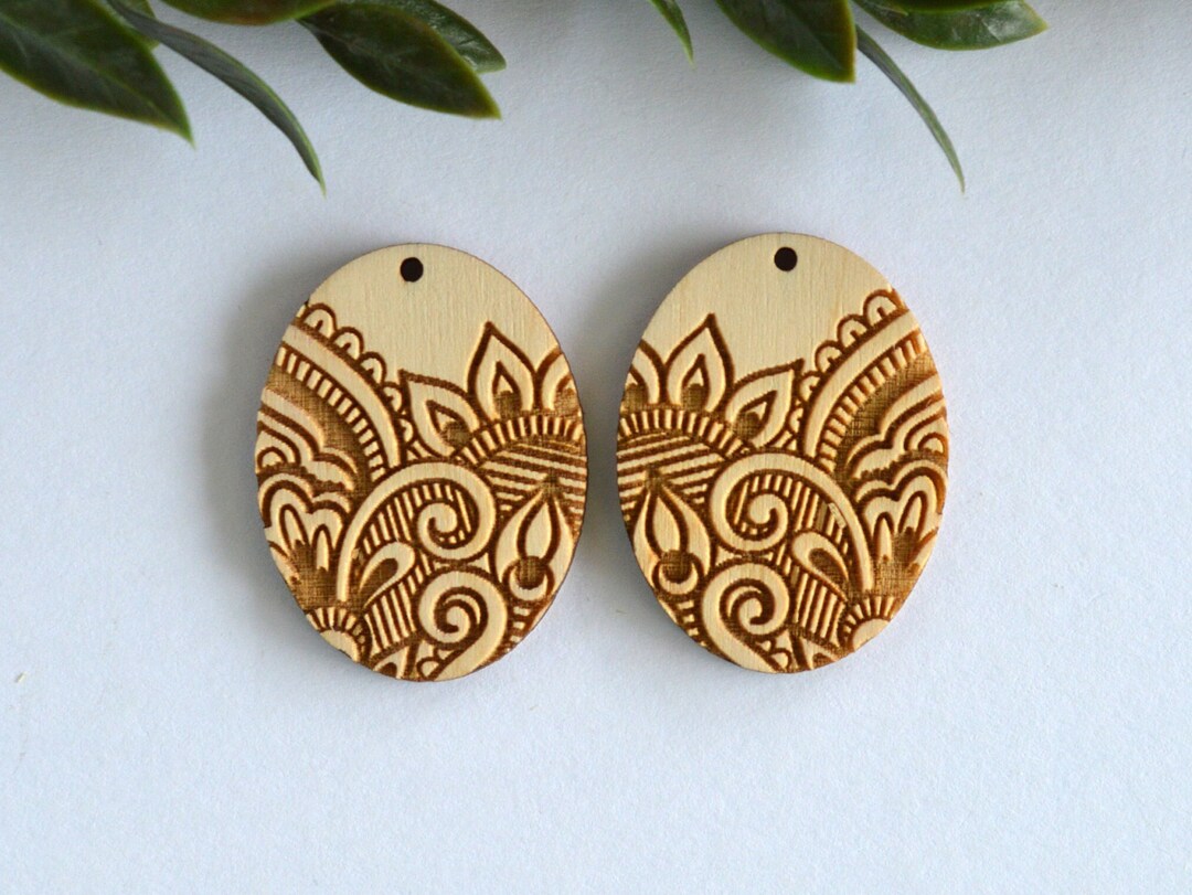 Oval Mandala Engraved Wood Dangle Drop, Blanks, Supplies, Earring ...