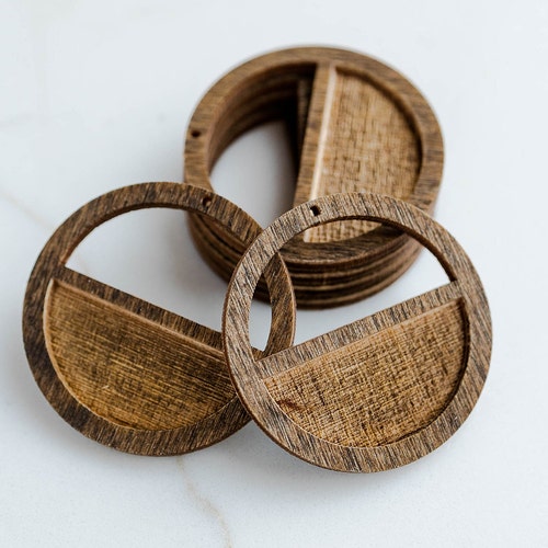 Wood Circle Bezel Walnut Dangle Drop Earring Wooden Inset - Etsy