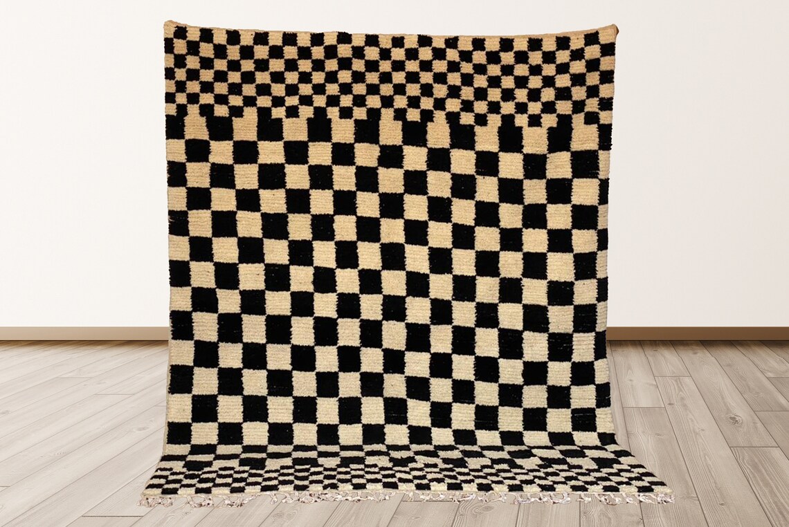 Black and white checkered rug checkered moroccan rug. | Etsy