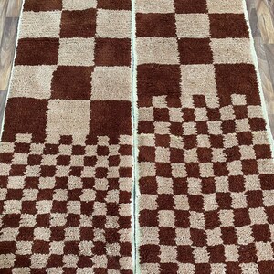 Irregular Moroccan Checkered Rug Runner: Handmade Wool Narrow Runners ...