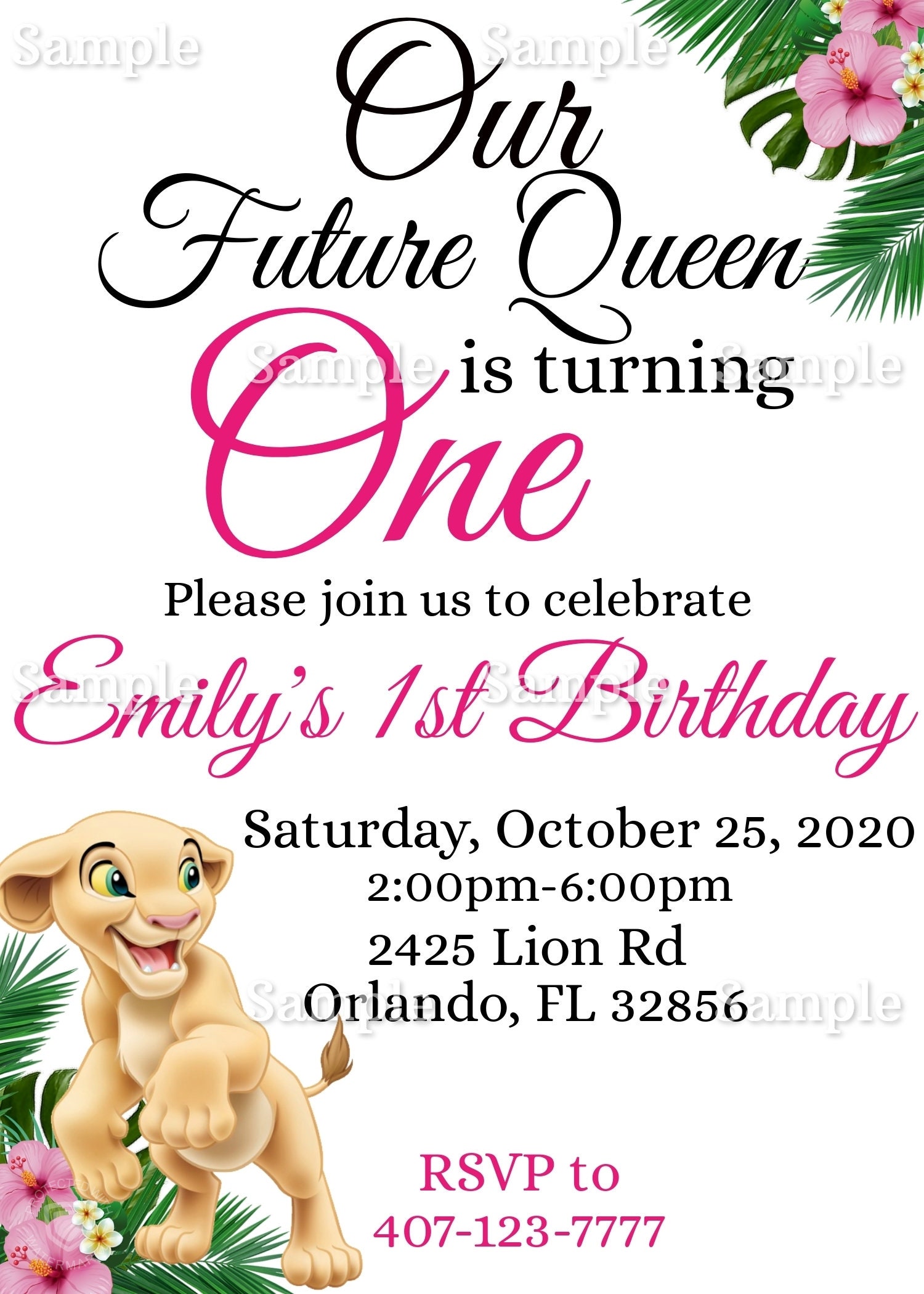 Nala Birthday Invitation Lion King Girl Birthday Invitation - Etsy