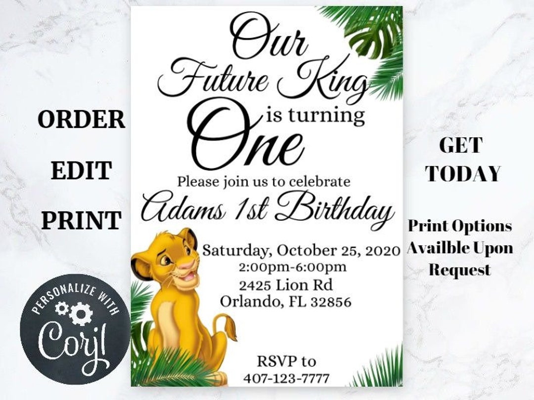 Simba Birthday Invitation, Lion King Birthday Invitation Printable ...
