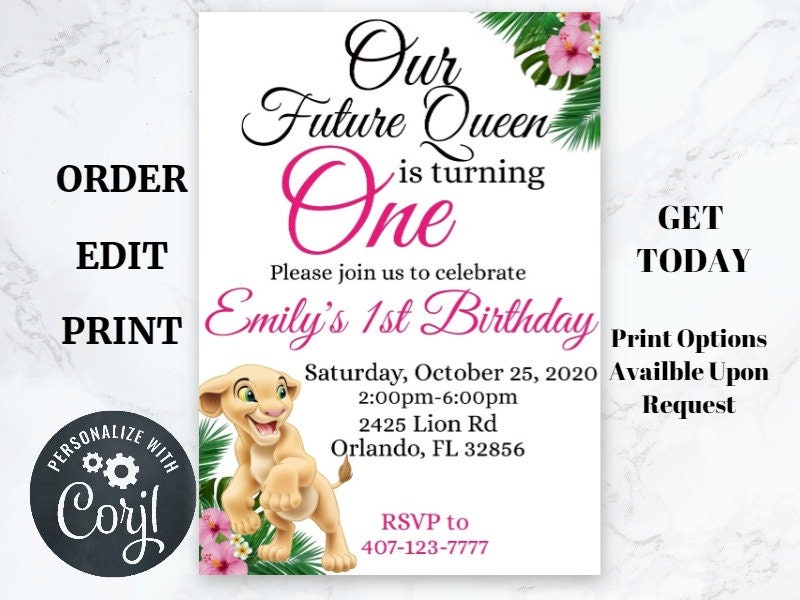 Lion King Nala Birthday Invitation, Girl Birthday, Printable (digital ...