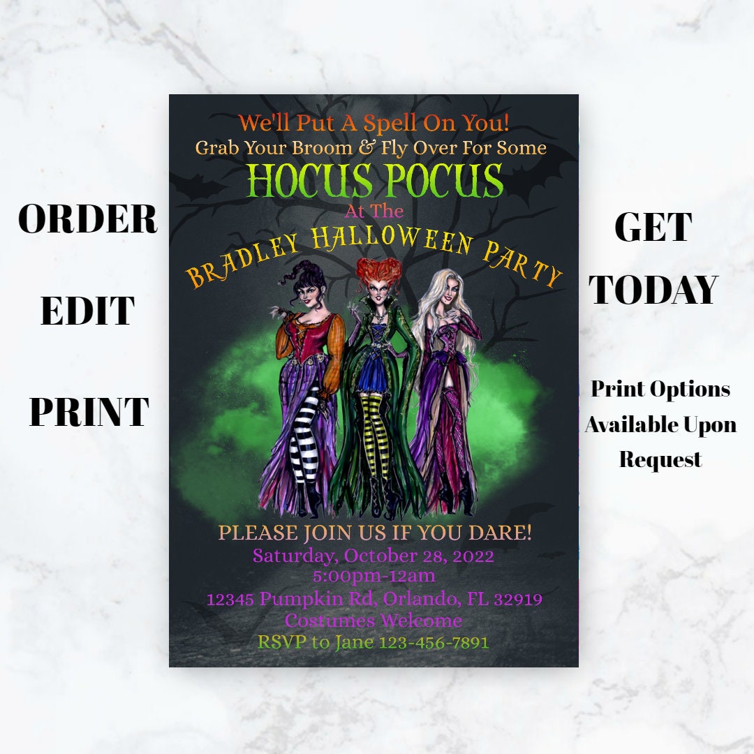 Hocus Pocus Birthday Invite, Halloween Party Invitation, Halloween ...