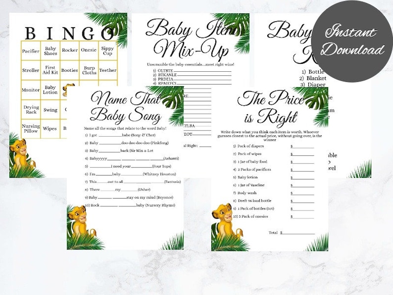 Simba Lion King Baby Shower Game Package - Etsy