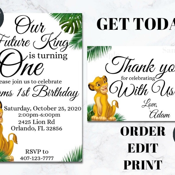 Simba Birthday Invitation Card - Etsy