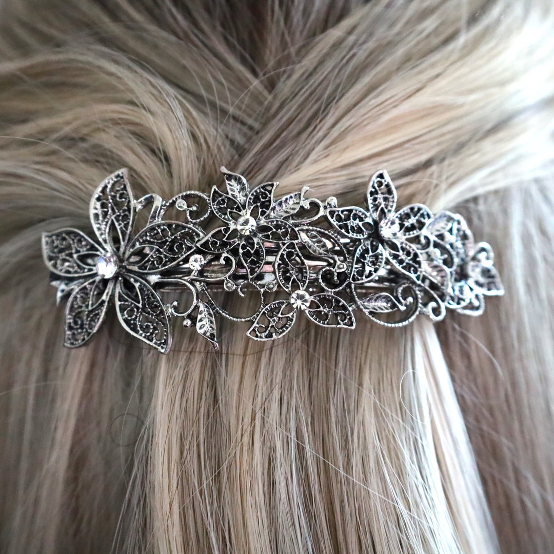 Vintage Style French Hair Barrette, Large Crystal Hair Clip Vintage ...