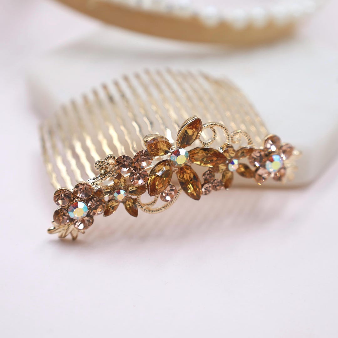 Gold Crystal up Hair Comb, Prom Hair Accessories, Women Updo Floral ...