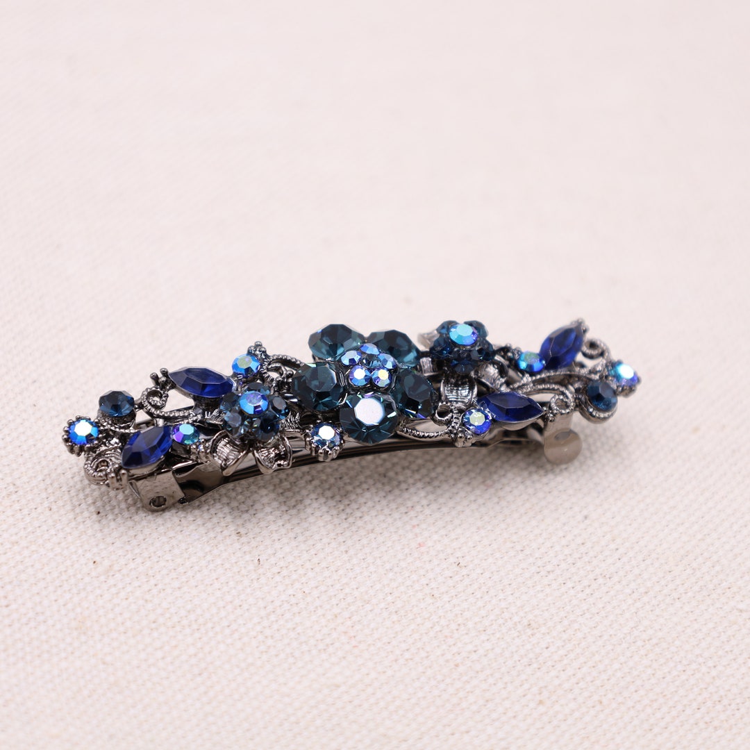 Sapphire Blue Crystal Hair Barrette, Delicate Small Women Barrette ...