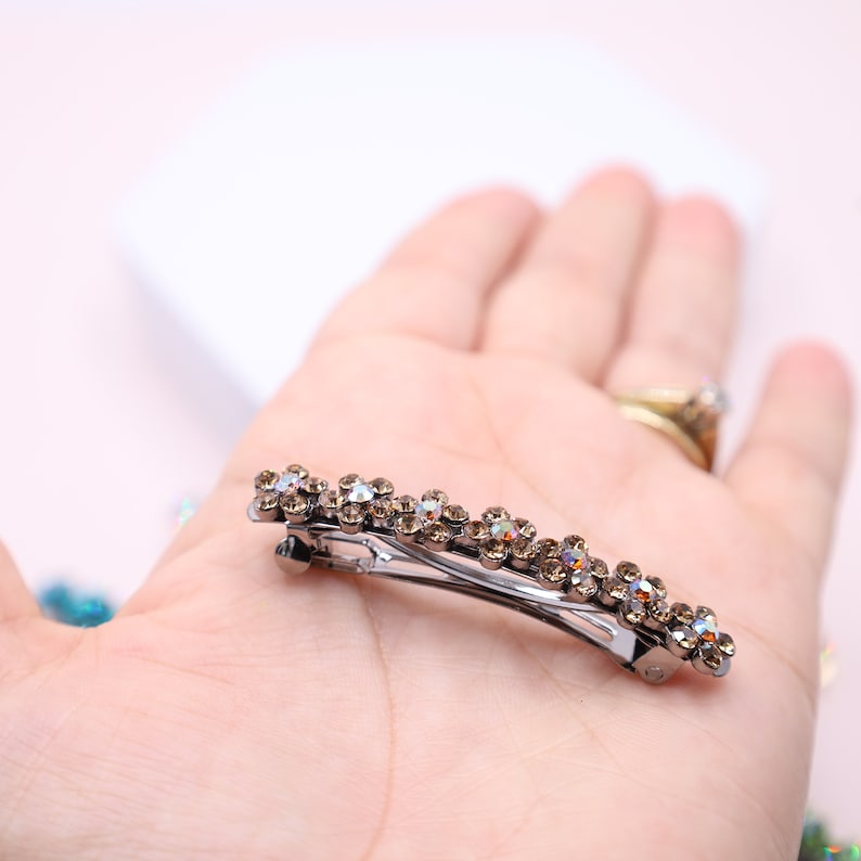 Crystal Flower Hair Barrette: Jeweled Hair Clip for Women Flat Design ...