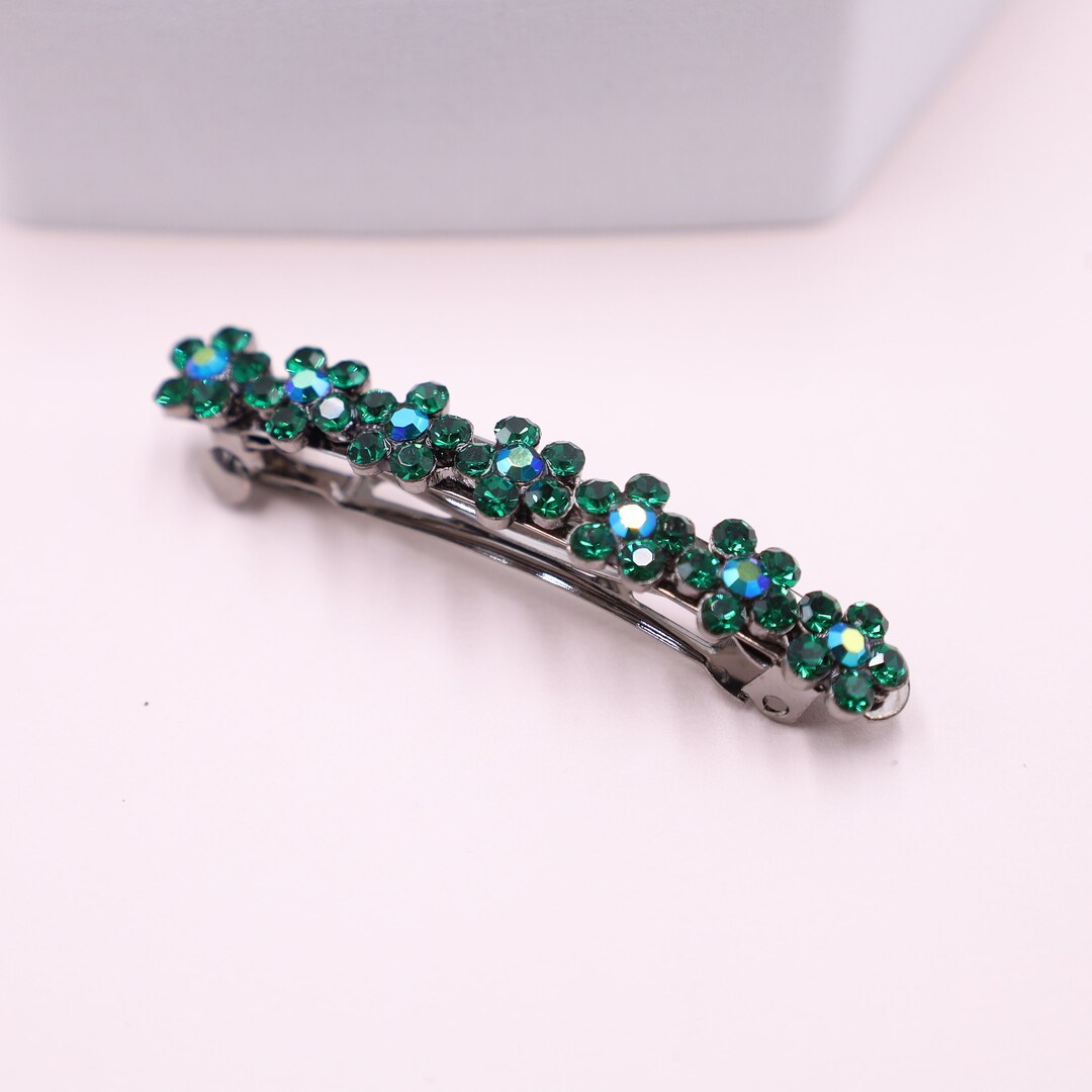 Crystal Flower Hair Barrette: Emerald Green Accent Clip (2.20 Inch) - Etsy