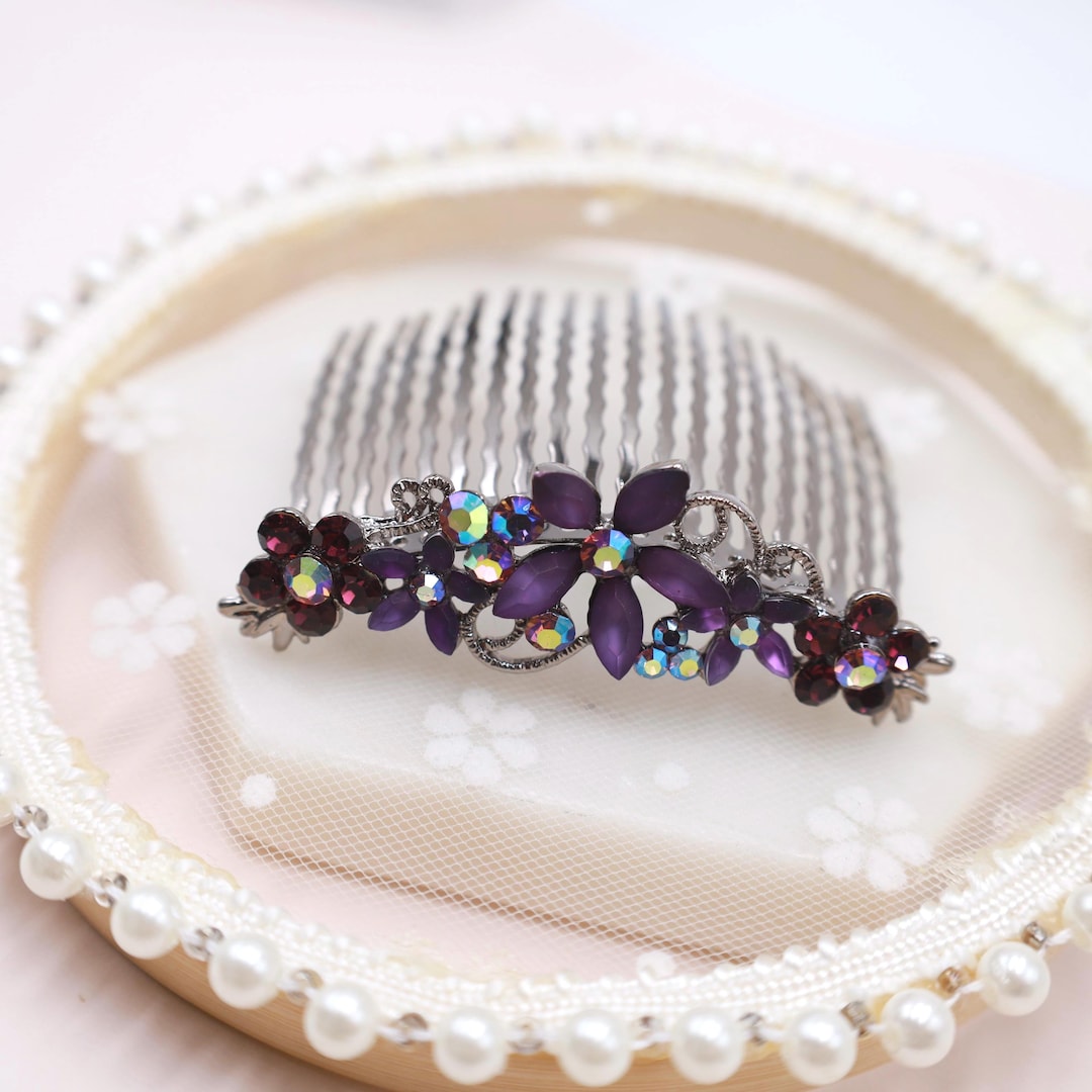 Crystal up Hair Comb, Purple Hair Accessories for Women, Updo Dark ...