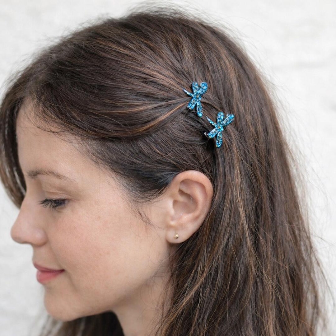 Teal Dragonfly Magnetic Hair Clips for Fine Thin Hair, Non Slip Crystal ...
