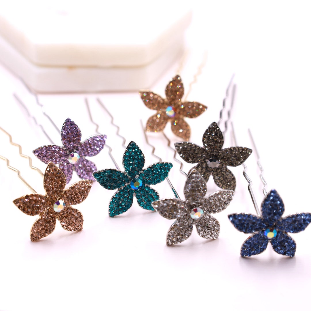 Flower Metal Hair Stick, Wedding Crystal Hair Pin, Bridal Updo ...