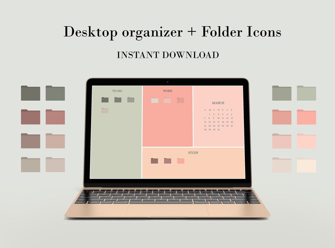 Spring Neutral Desktop Wallpaper Organizer Includes 16 | Etsy