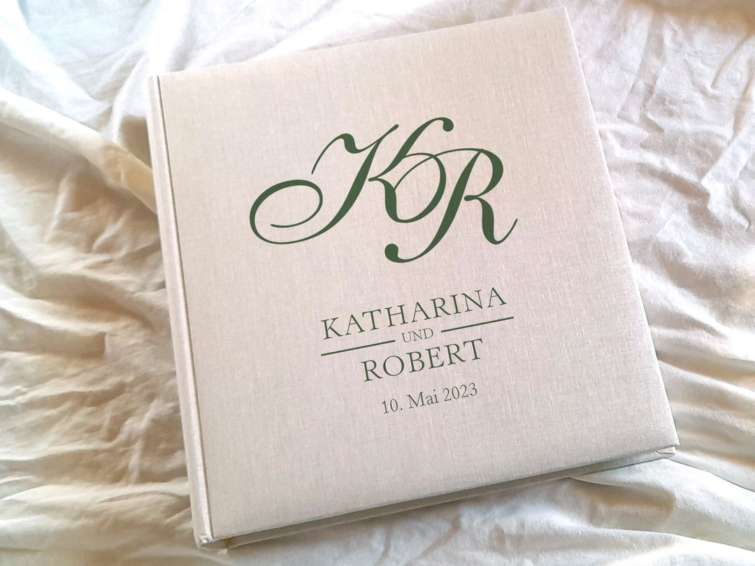 Photo Album Wedding Album calligraphy Personalizable Real Linen Gold ...