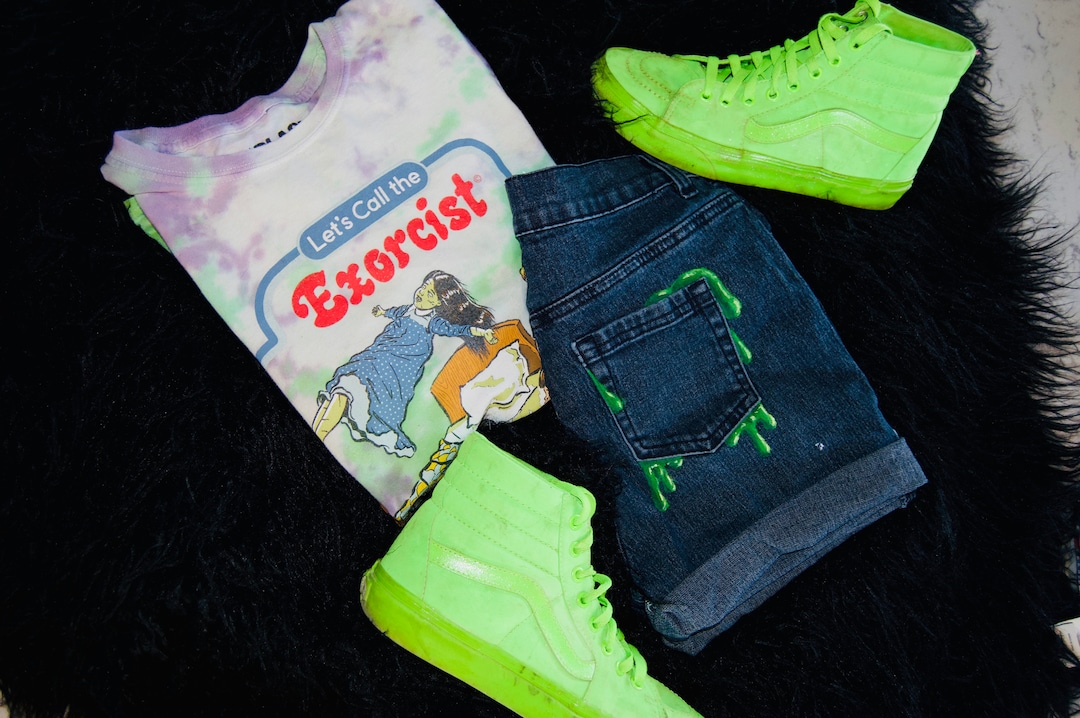 Green Drip Custom Painted Denim Shorts - Etsy