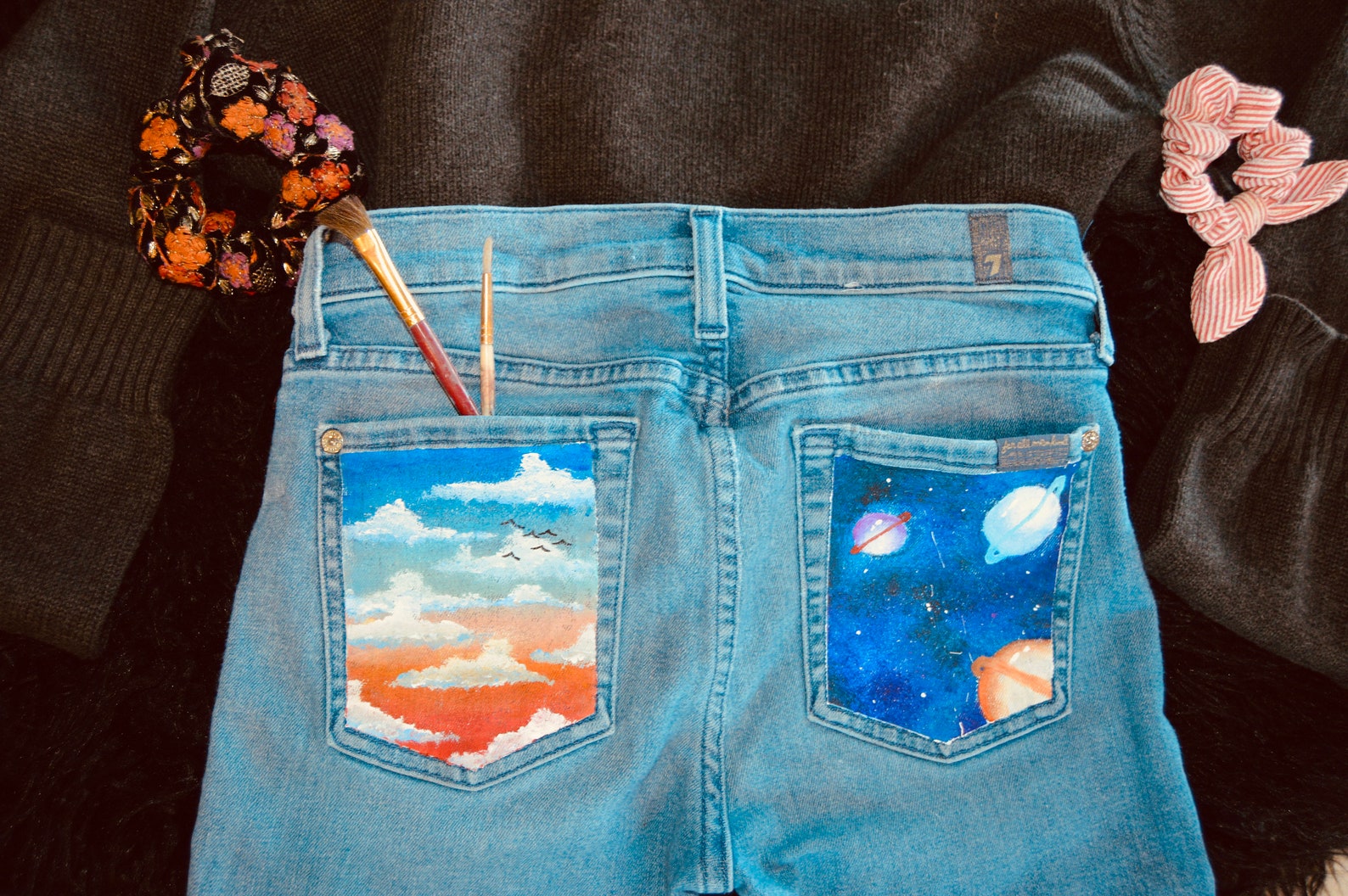 Galaxy / Cloudy Sunset Custom Painted Denim Jeans - Etsy