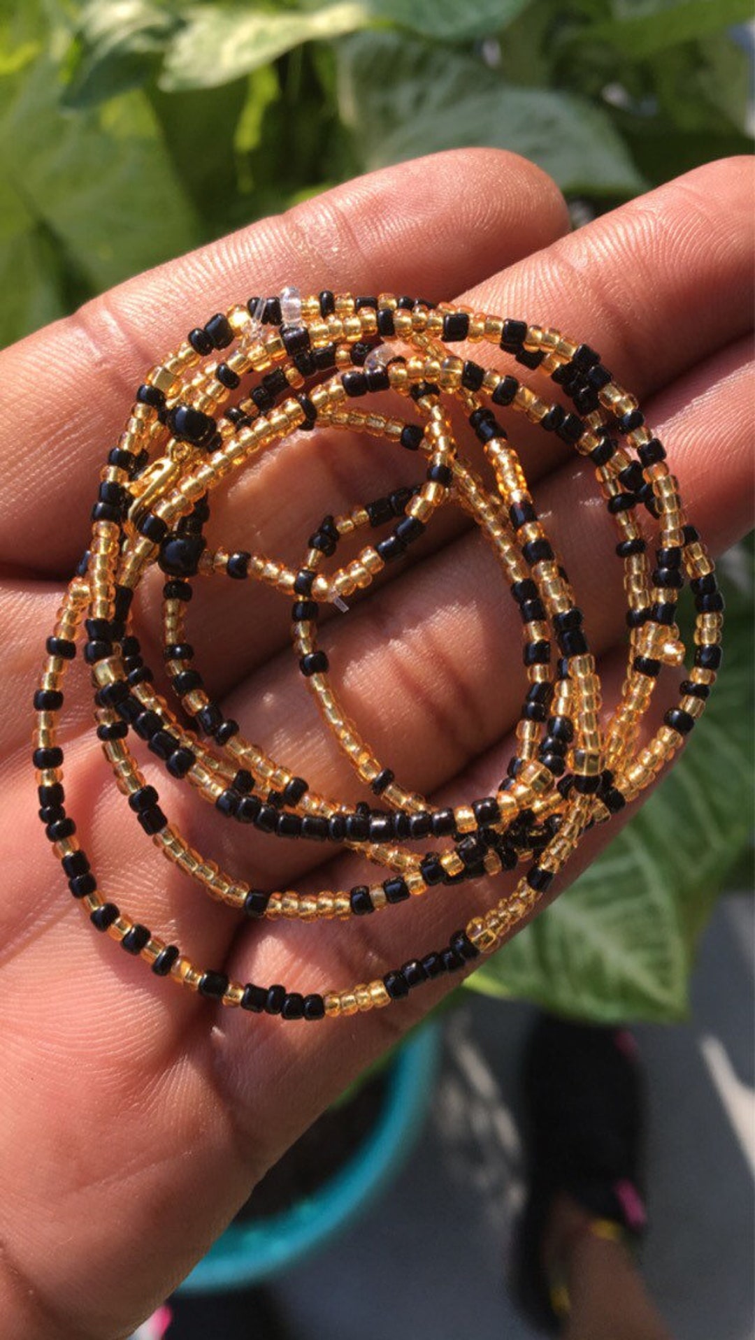 Black Gold African Waistbead tie on Waist Bead Plus Size Elastic Waist ...