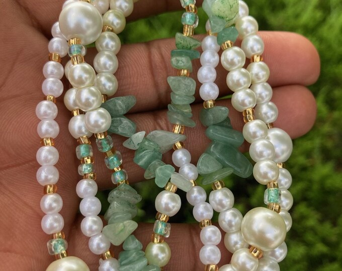 Aventurine Pearl Crystal Waist Bead for Prosperity tie on Plus Size ...