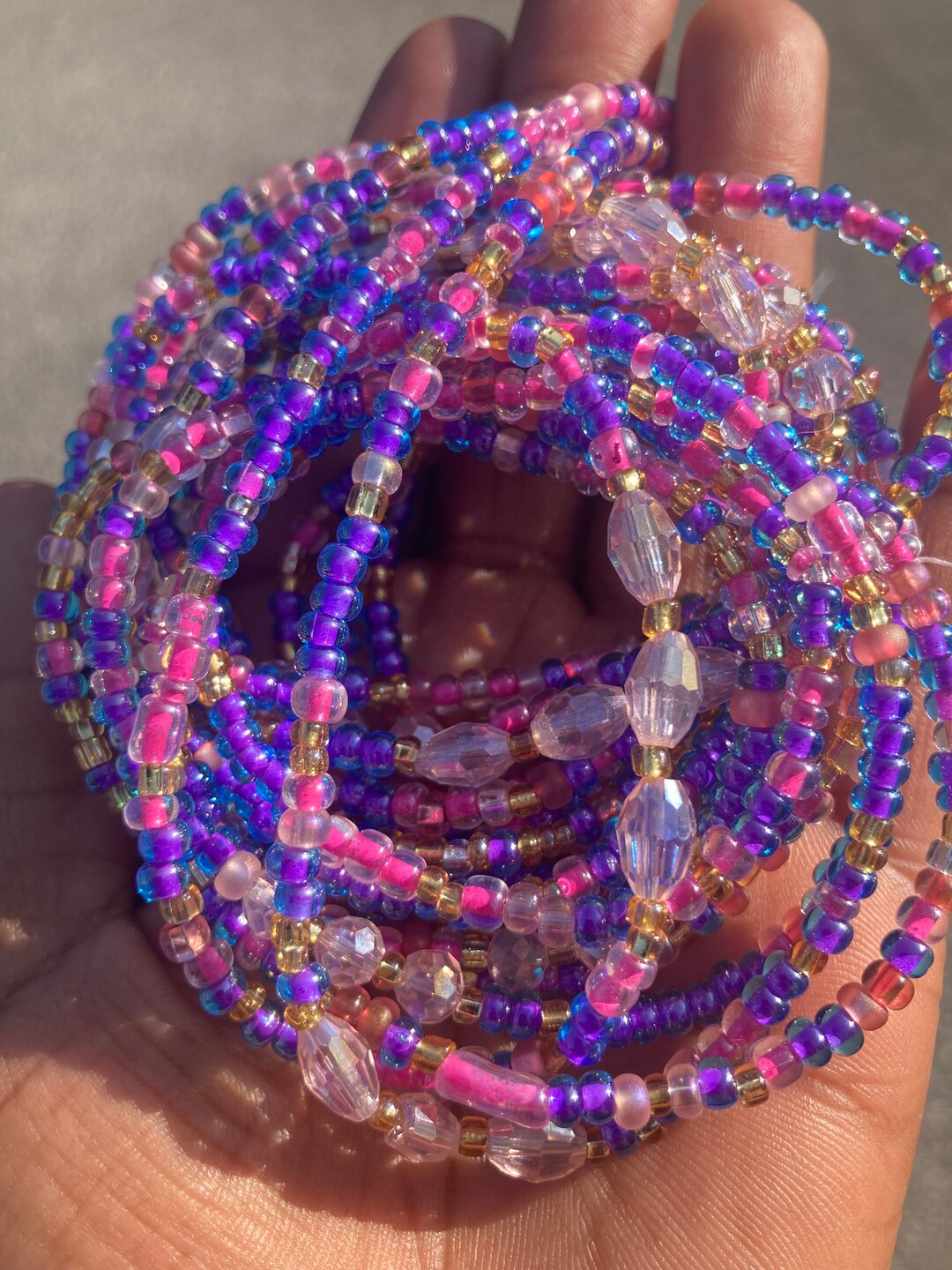 Pink Purple Gold Waistbeadwaist Bead Tie on Gift for Herpink Crystal ...