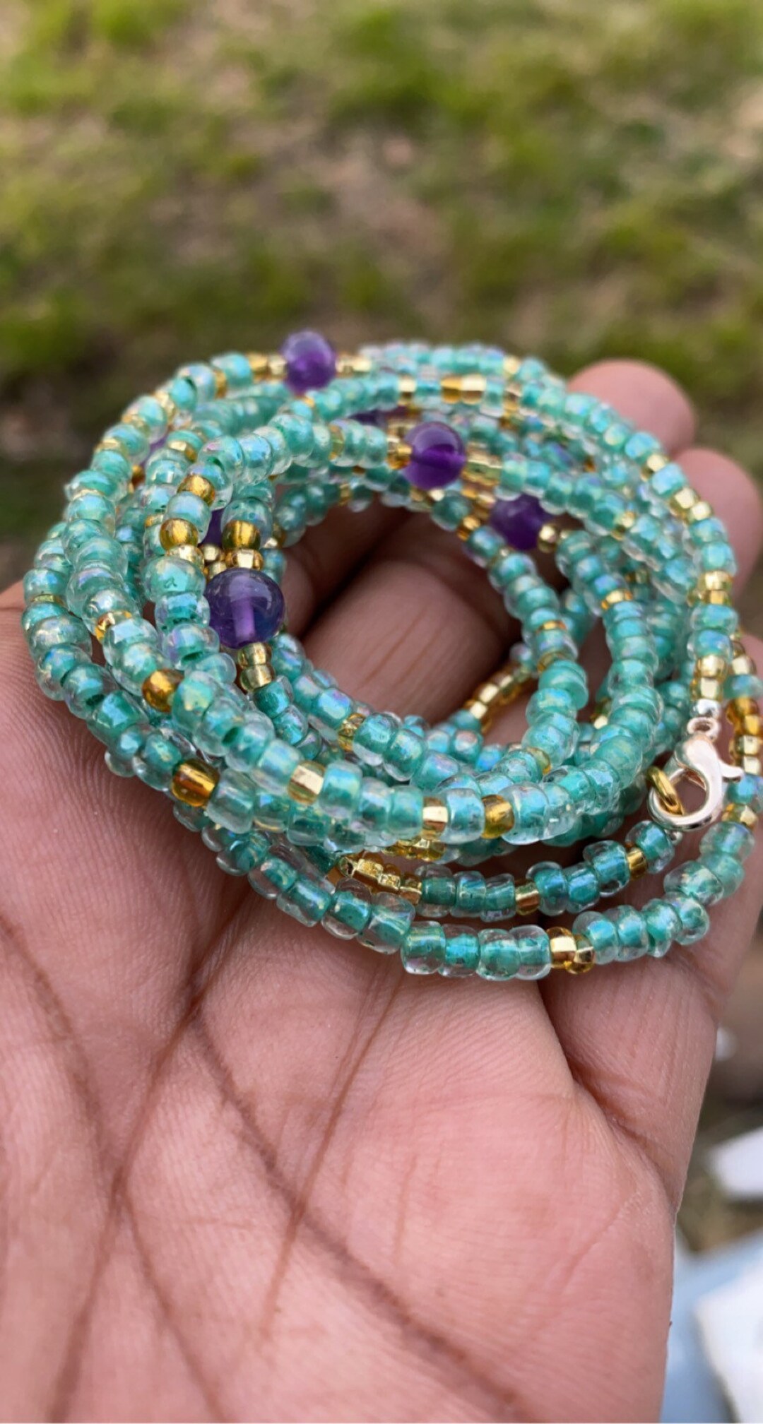 Ebb and Flow Gemstone Waist Beadtie on Green Purple Waist Beadsamethyst ...