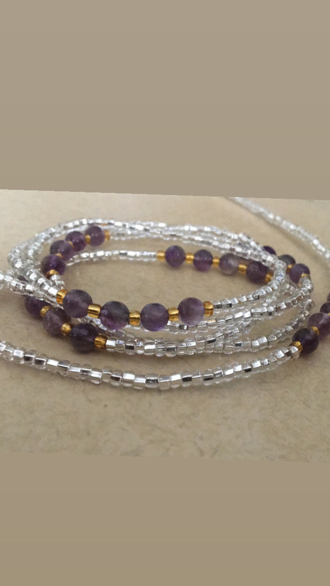 Amethyst Purple Waistbead Crystal Waist Bead Waist Chain With Clasp tie ...