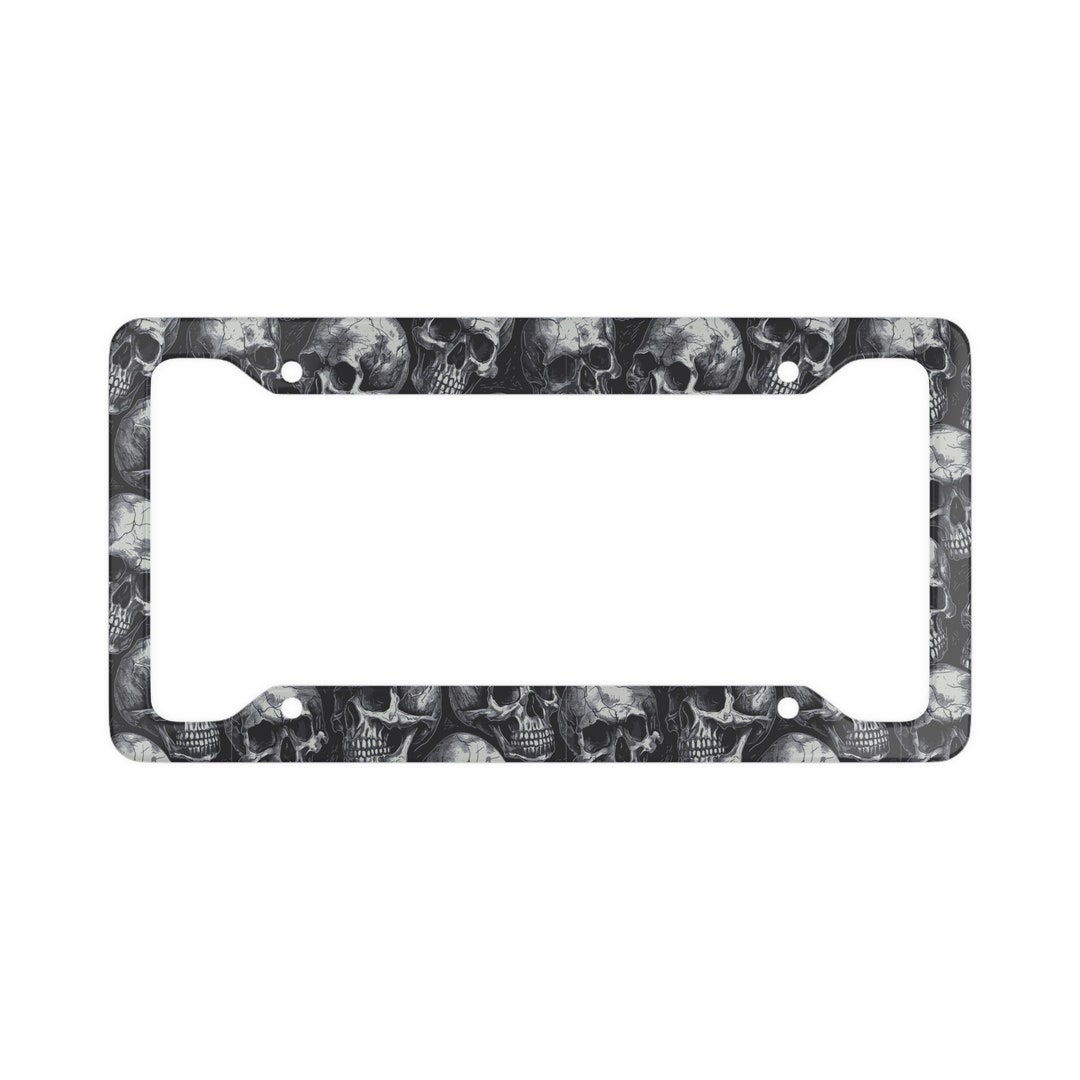 License Plate Frame Goth With Black and White Hand Drawn Grunge Skulls ...