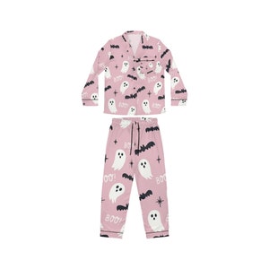 Scary Bat and Spooky Ghosts Pajamas, Pink Hand Draw Style Printed Ghost ...