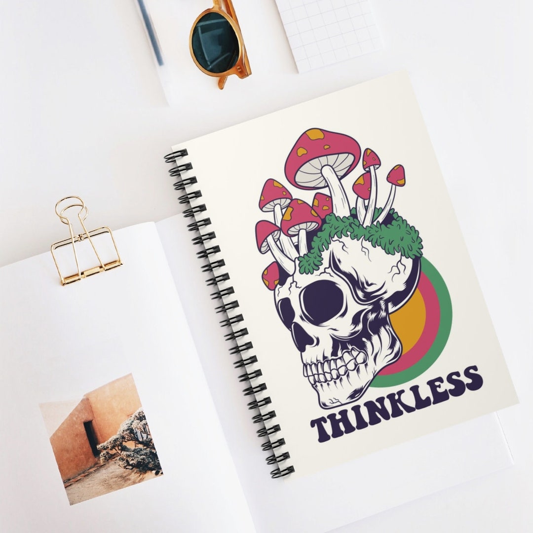 Spiral Notebook Think Less Skull Mushroom Art Notebook Skull - Etsy