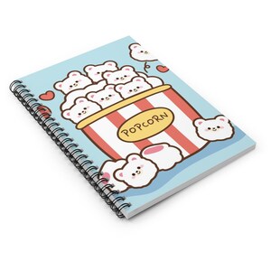 Cute Kawaii Notebook With Tiny Face Bear Popcorn Cartoon Design Print ...