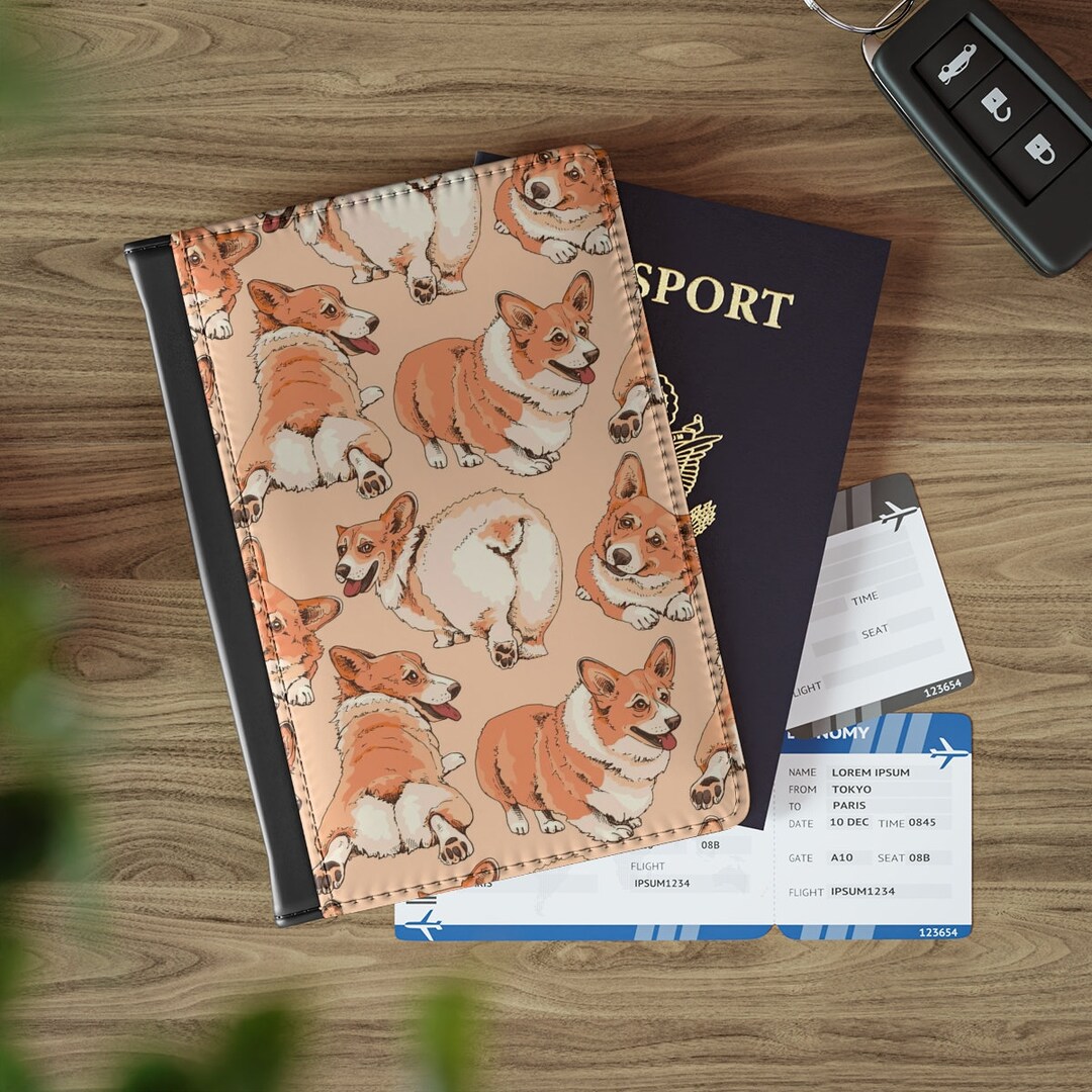 Funny Welsh Corgi Passport Cover With Hand Drawn Style Print Portrait ...