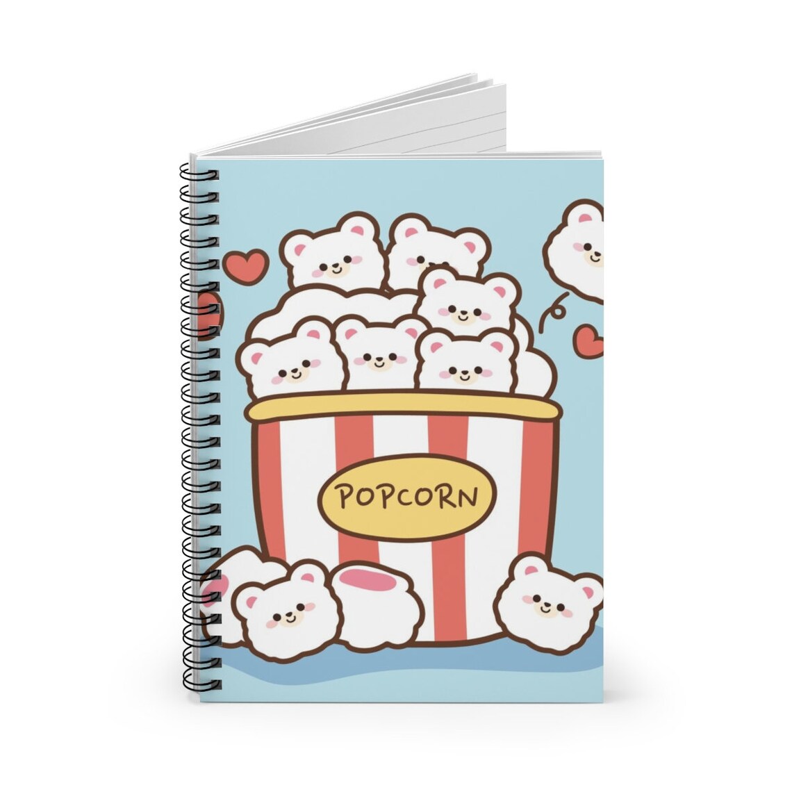Cute Kawaii Notebook With Tiny Face Bear Popcorn Cartoon - Etsy