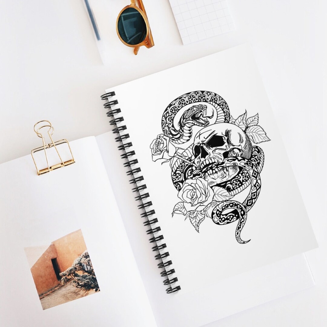 Spiral Notebook Skull Snake and Roses Journal Goth Notebook - Etsy