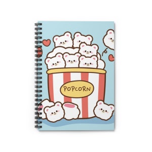 Cute Kawaii Notebook With Tiny Face Bear Popcorn Cartoon Design Print ...