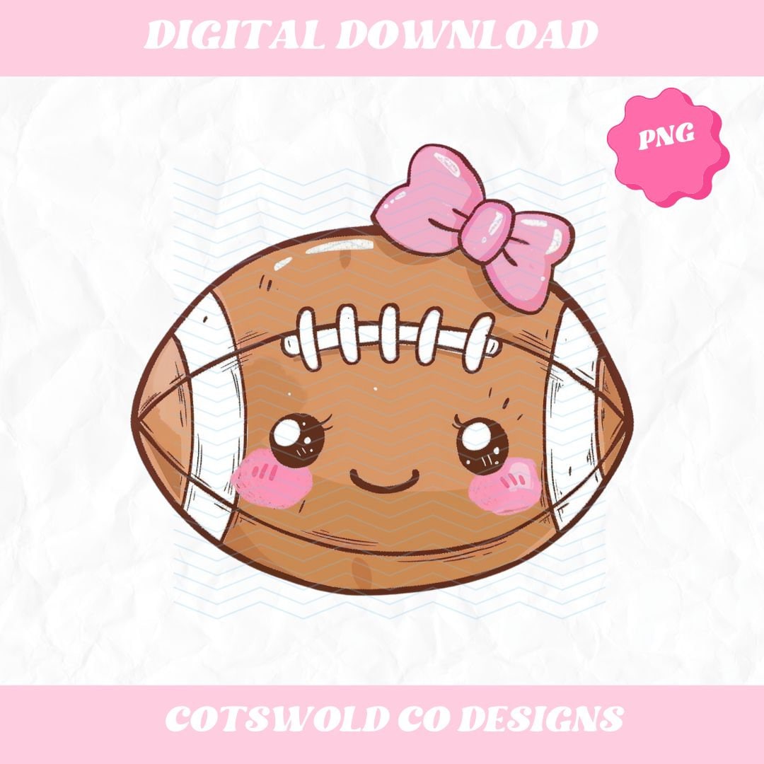 Cute Kawaii Football With Bow Clipart PNG Football and Bows Designs ...