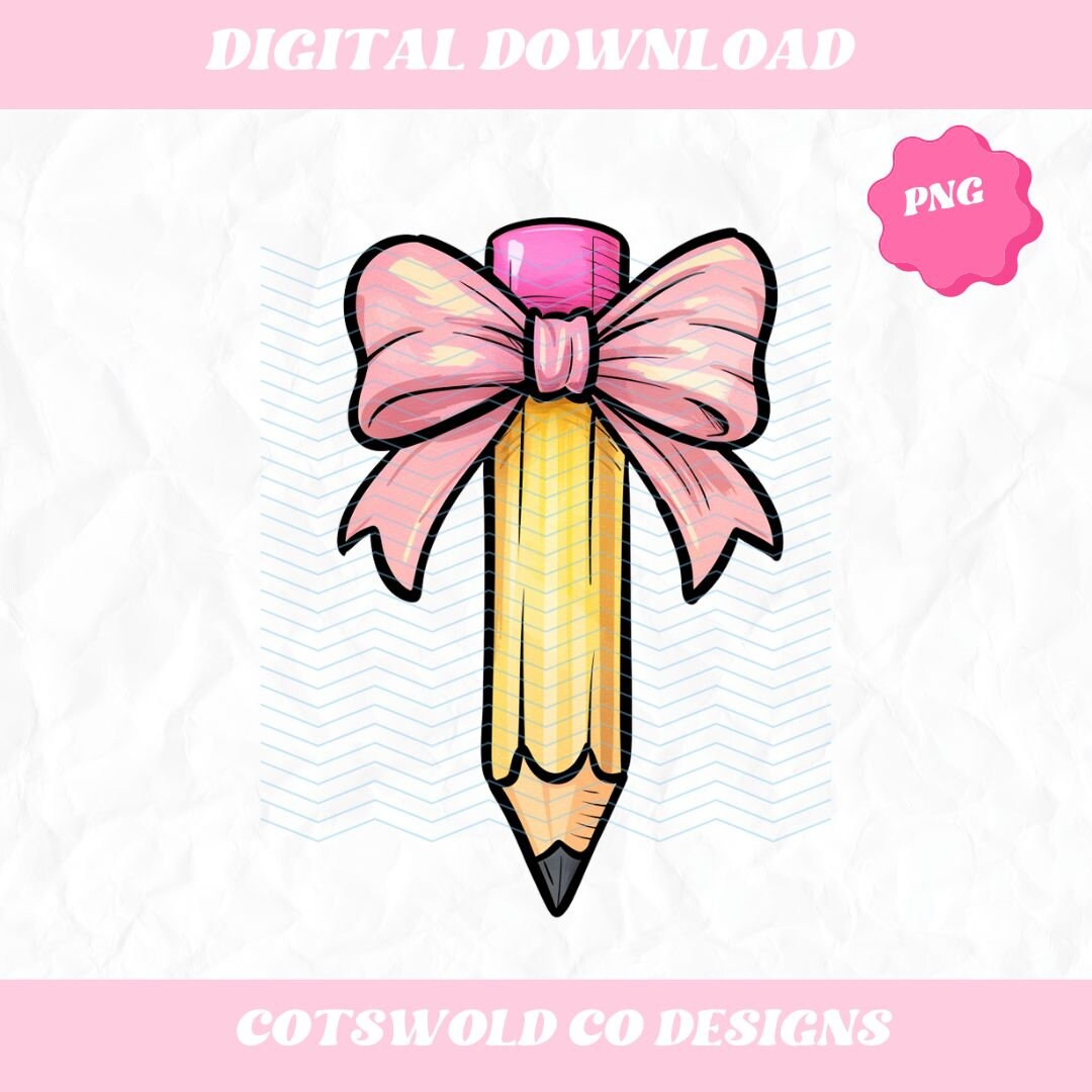 Coquette Teacher Pencil PNG Pencil With Bow Back to School Clipart PNG ...