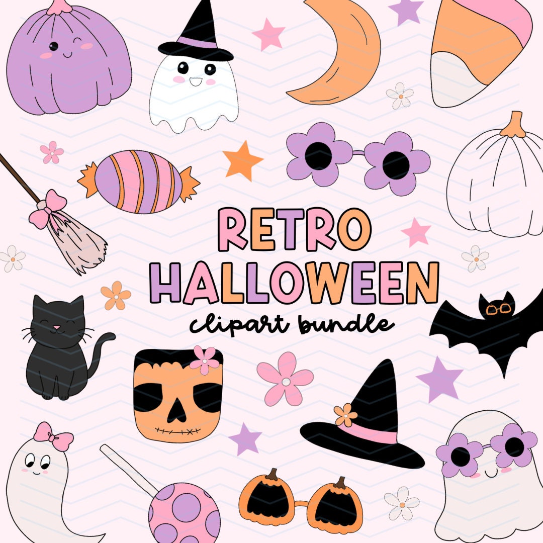 Retro Halloween Doodle Clipart Bundle 25 PNG Images for Commercial Use ...