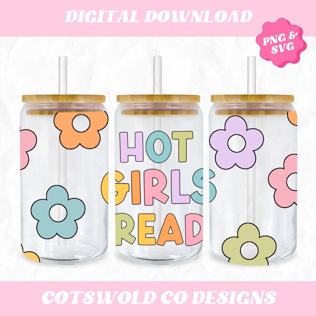 Hot Girls Read Retro 16oz Cup Wrap PNG SVG, Libbey Can Cup Wrap Designs ...