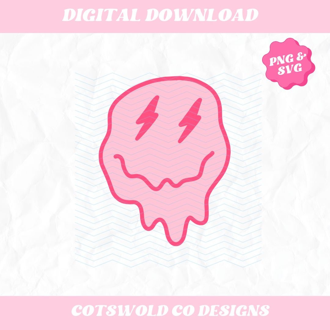 Drippy Smile Hot Pink PNG Smiley Shirt Design Preppy PNG Sublimation ...