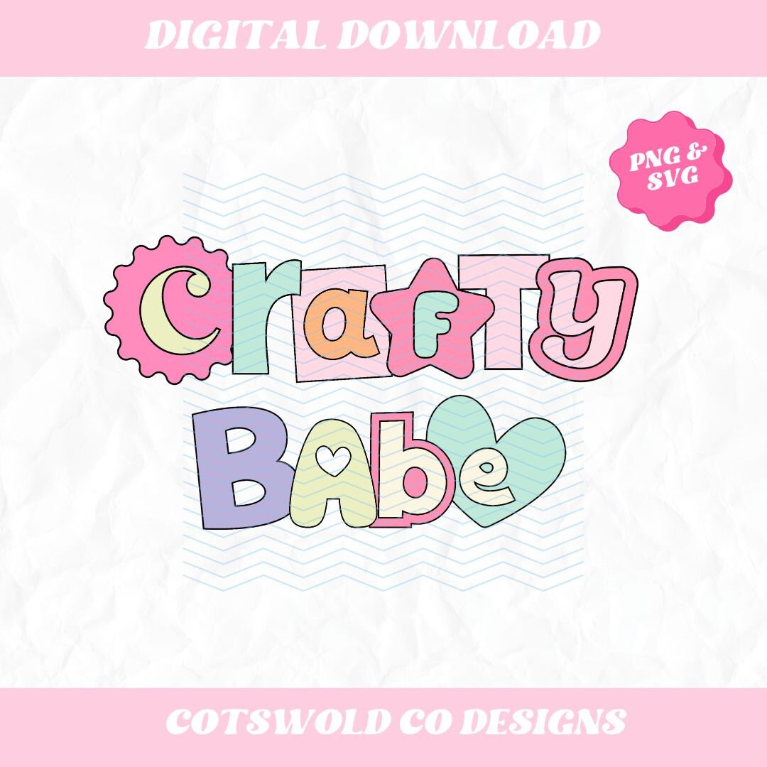 Crafty Babe Retro Aesthetic PNG SVG Design, Trendy Aesthetic Font PNG ...