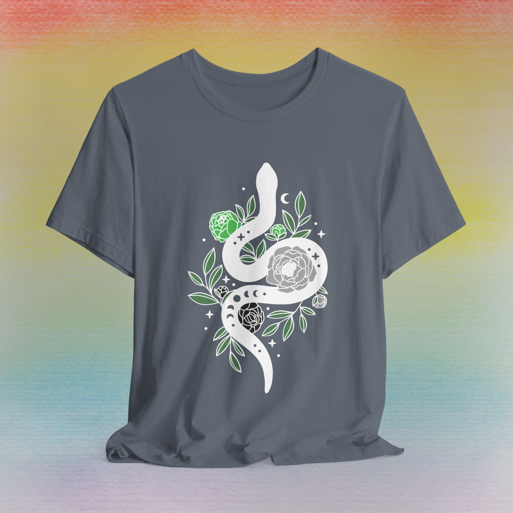 Super Soft Subtle Aro Snake & Flowers - Unisex Jersey Tee Shirt Graphic ...