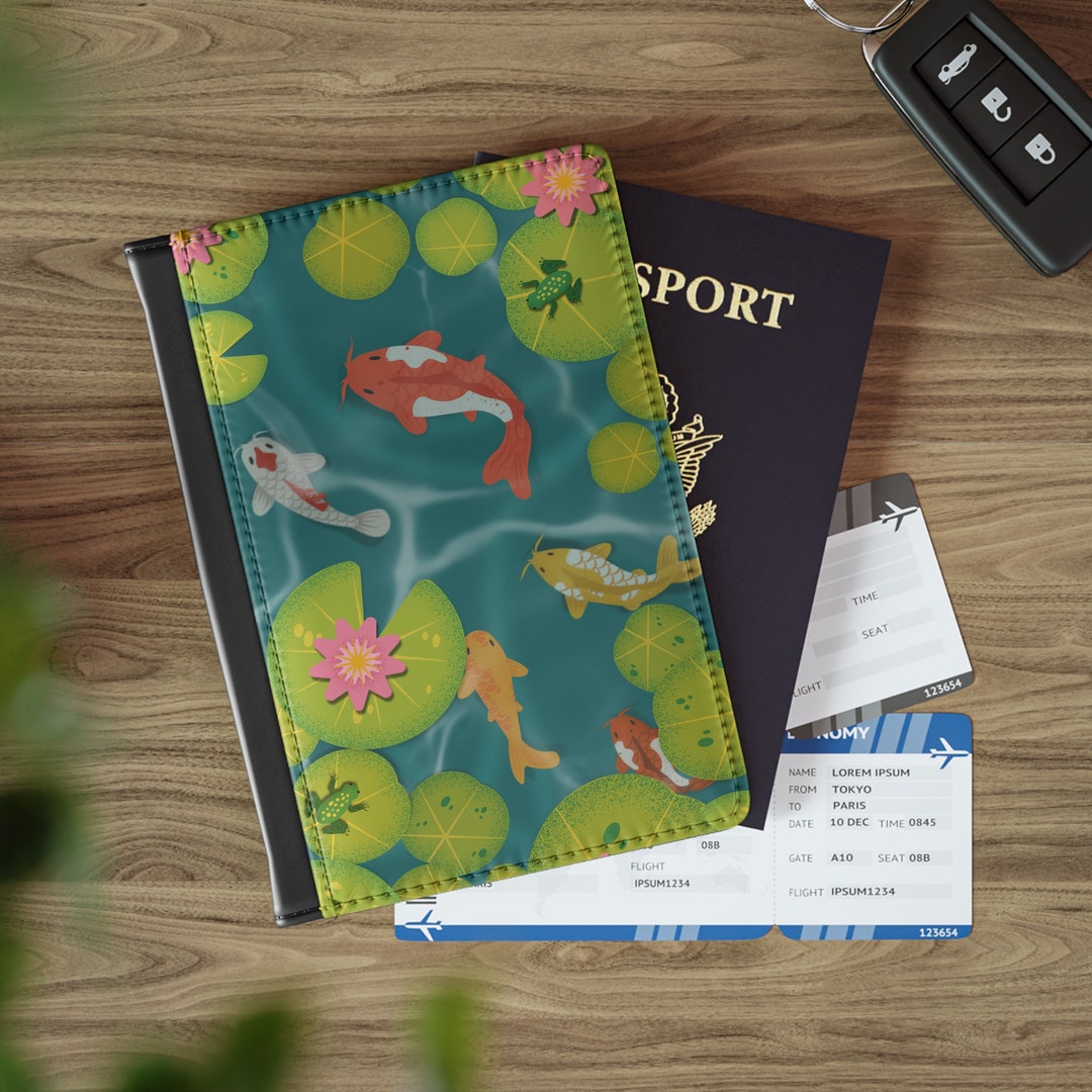 Koi Fish Pond Passport Cover Whimsy Anime Aesthetic Frog Lilypad Plant ...