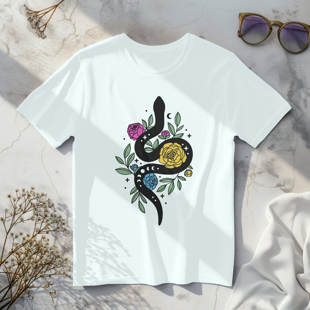 Super Soft Subtle Pan Snake & Flowers - Unisex Jersey Tee Shirt Graphic ...