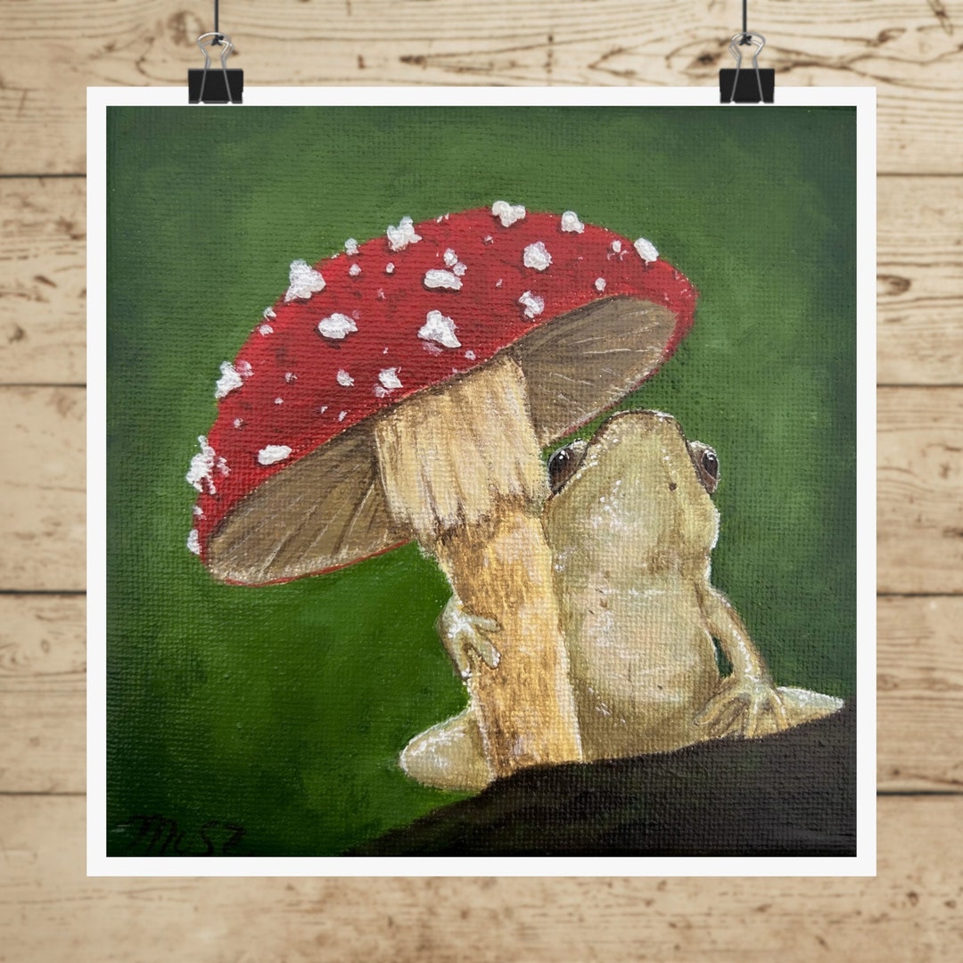 Frog With Red Cap Mushroom Matte Poster Print Original Artwork ...